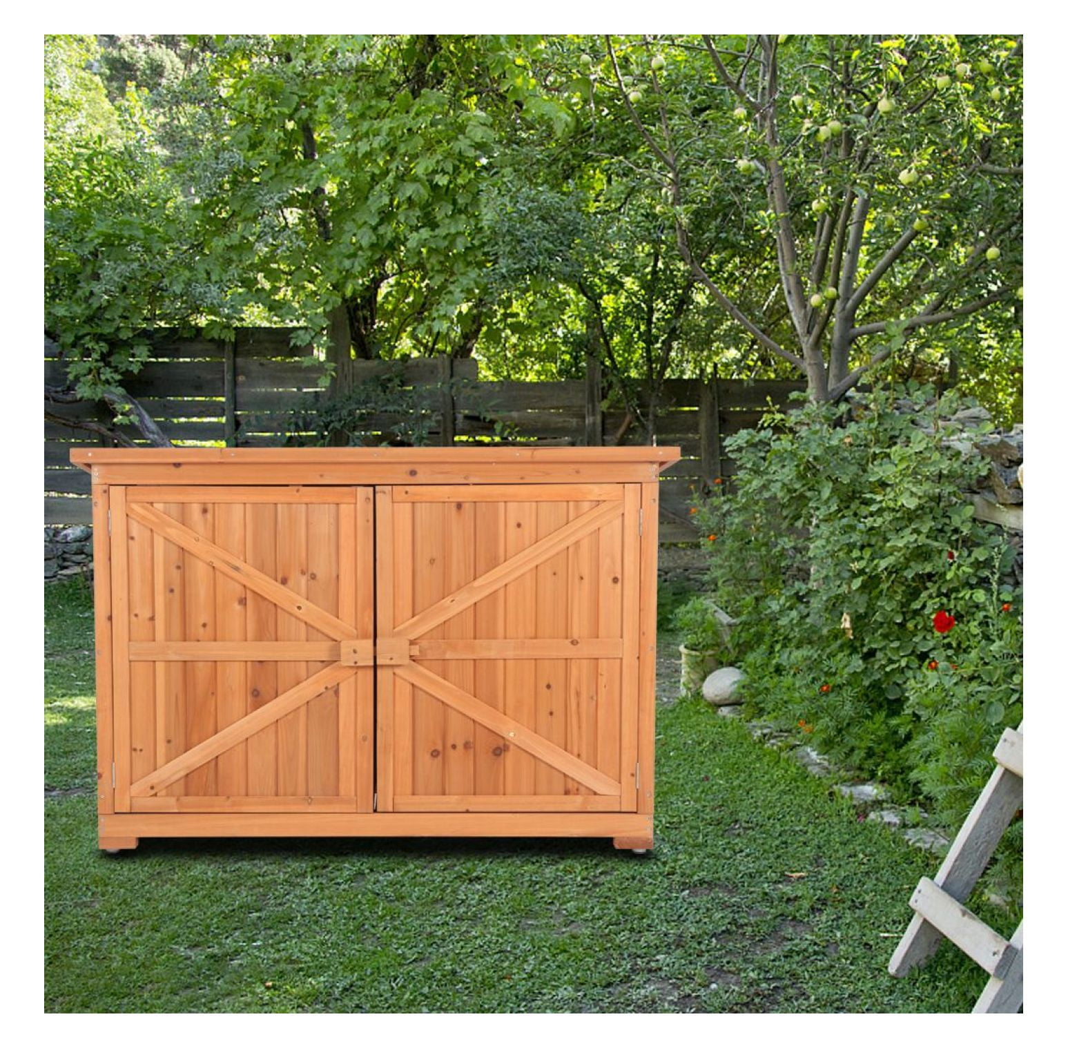 Double Doors Fir Wooden Garden Yard Shed Lockers Outdoor Storage ...
