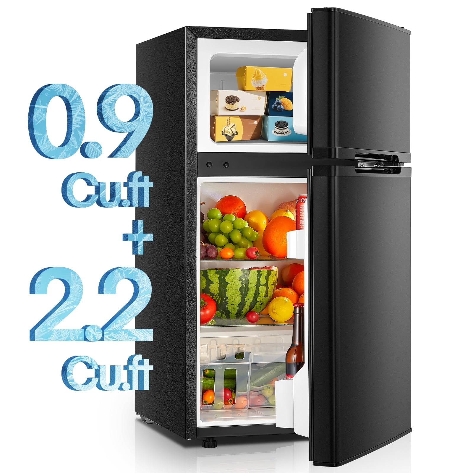 Double Doors Mini Fridge with Top Freezer, Small Fridge with ...