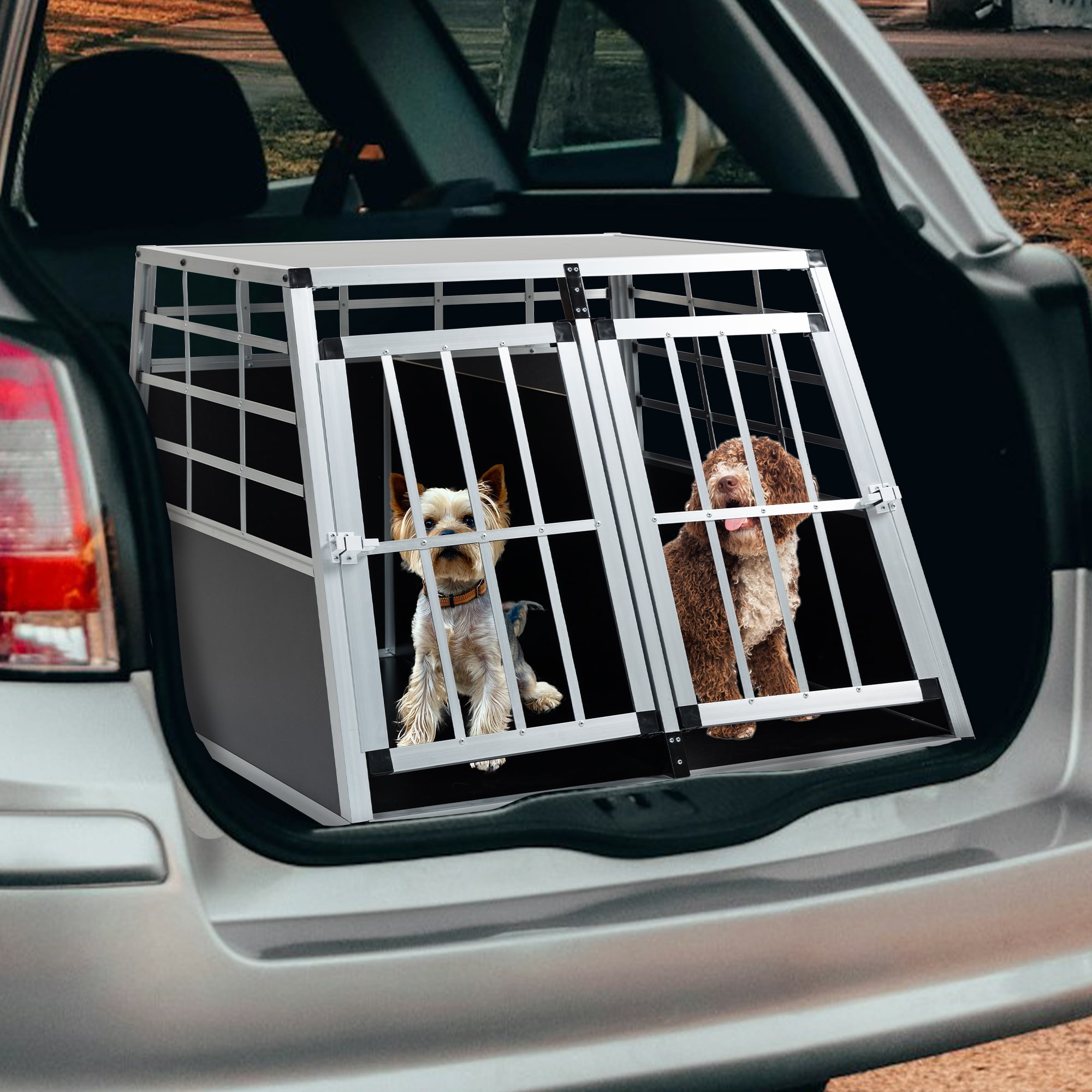Dog Pens Double Doors Pet Car Transport Cage Aluminium Puppy Travel ...