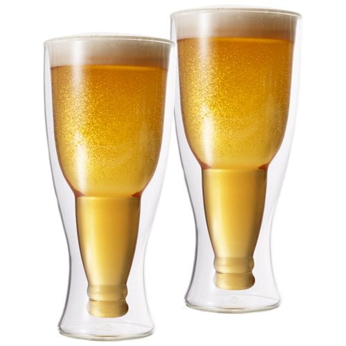 Double Double, Double Walled Upside Down Beer Bottle Pilsner Glass 350 ...