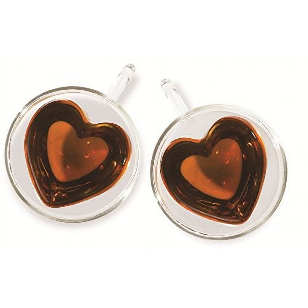 Double Walled Glass Insulated Thermo Heart Shaped Tea Cup 4 oz. Set of ...