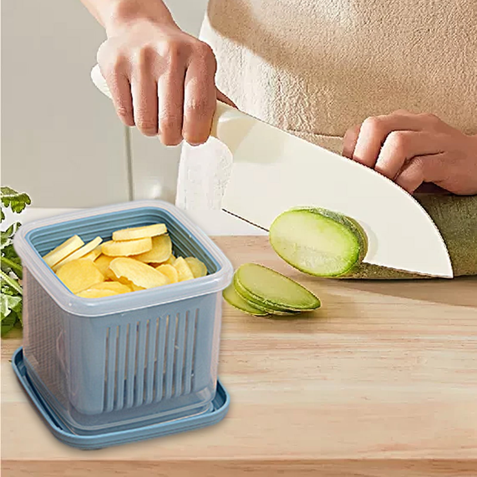 Double-Drainage Refrigerator Organizer – Airtight Garlic/Ginger Storage ...