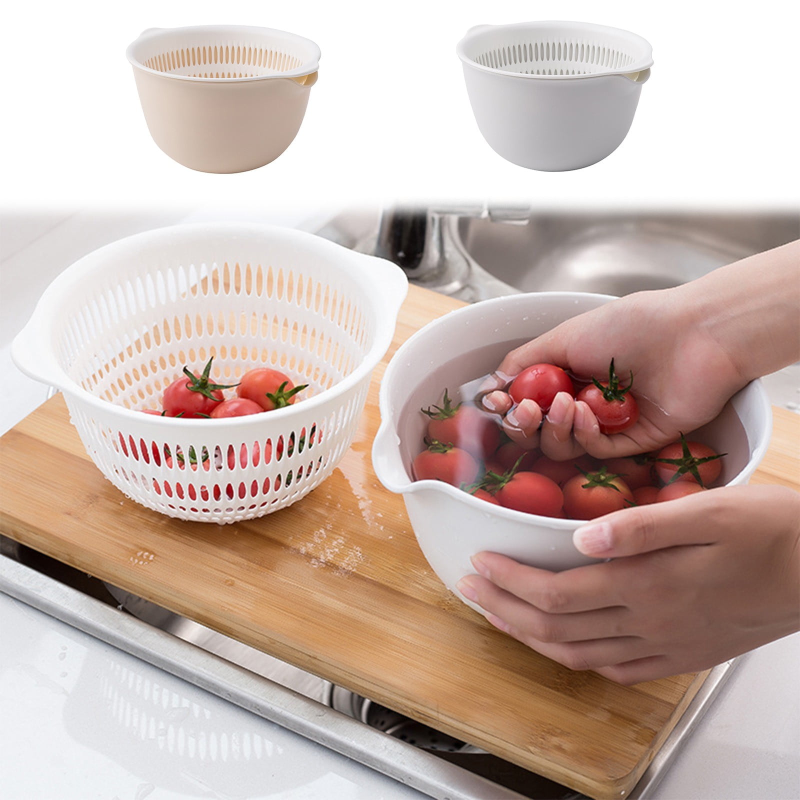Double Draining Plastic Basket for Kitchen Sink - 22x20x12cm ...