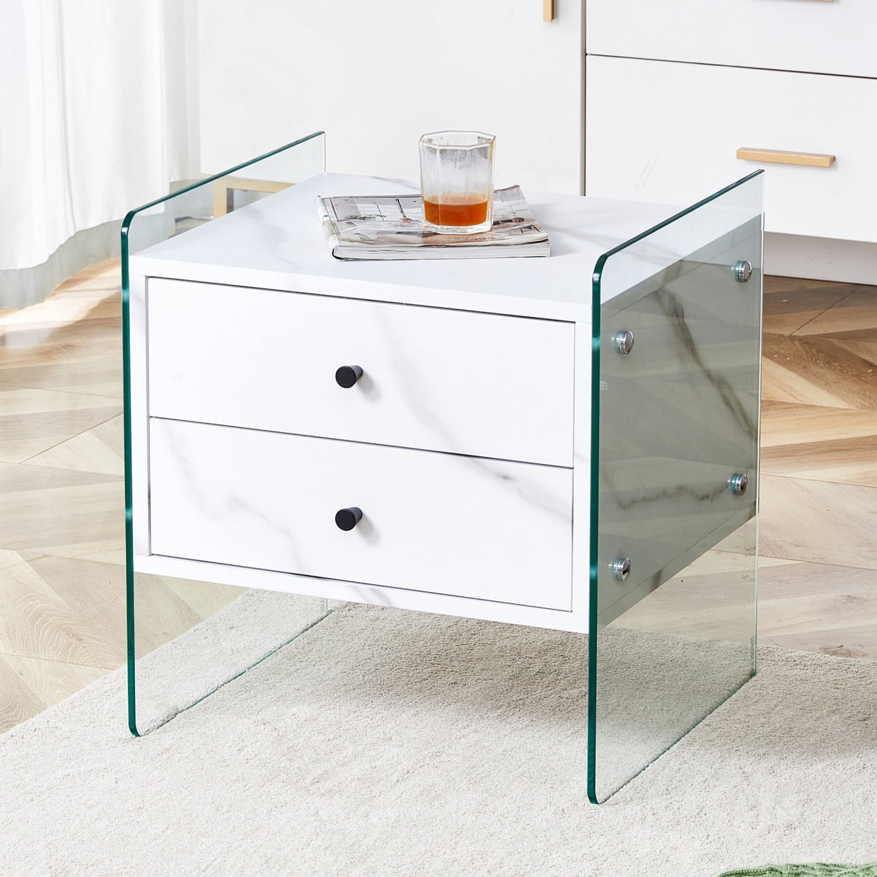 Double-Drawer Bedside Table. The Board Surface is MDF Sticker, and Both ...