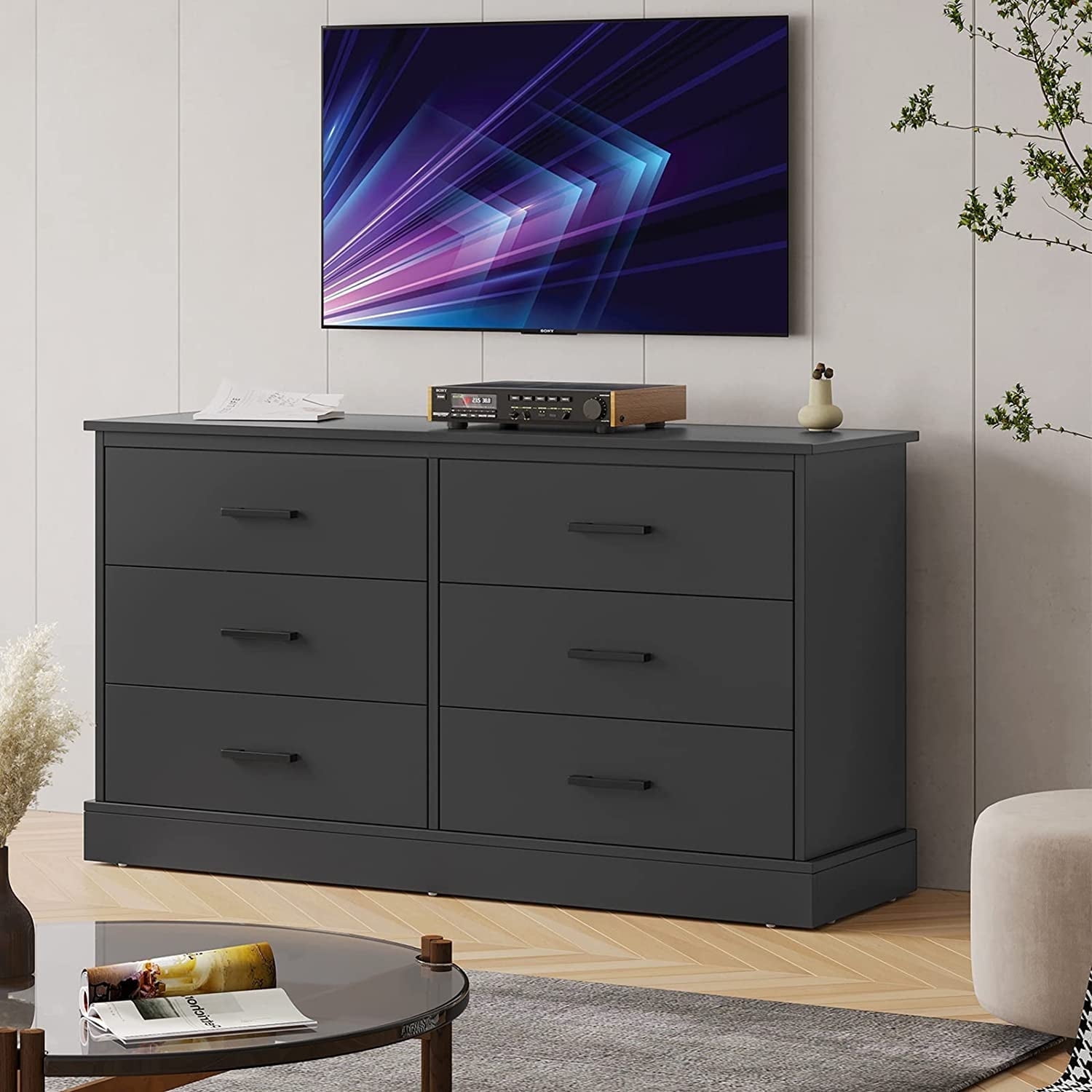 Double Dresser with 6 Drawers,Wood Storage Tower for Bedroom Hallway ...