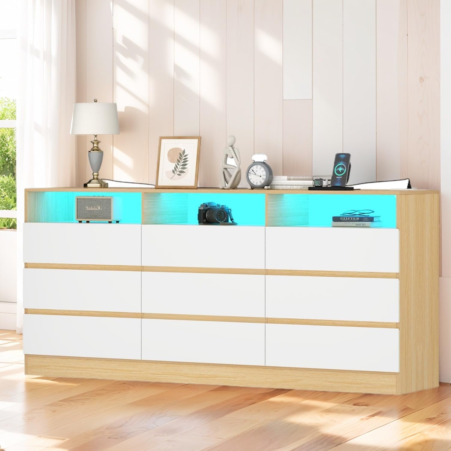 Double Dresser with Charging Station, 6 Drawer Chest with USB Type C ...