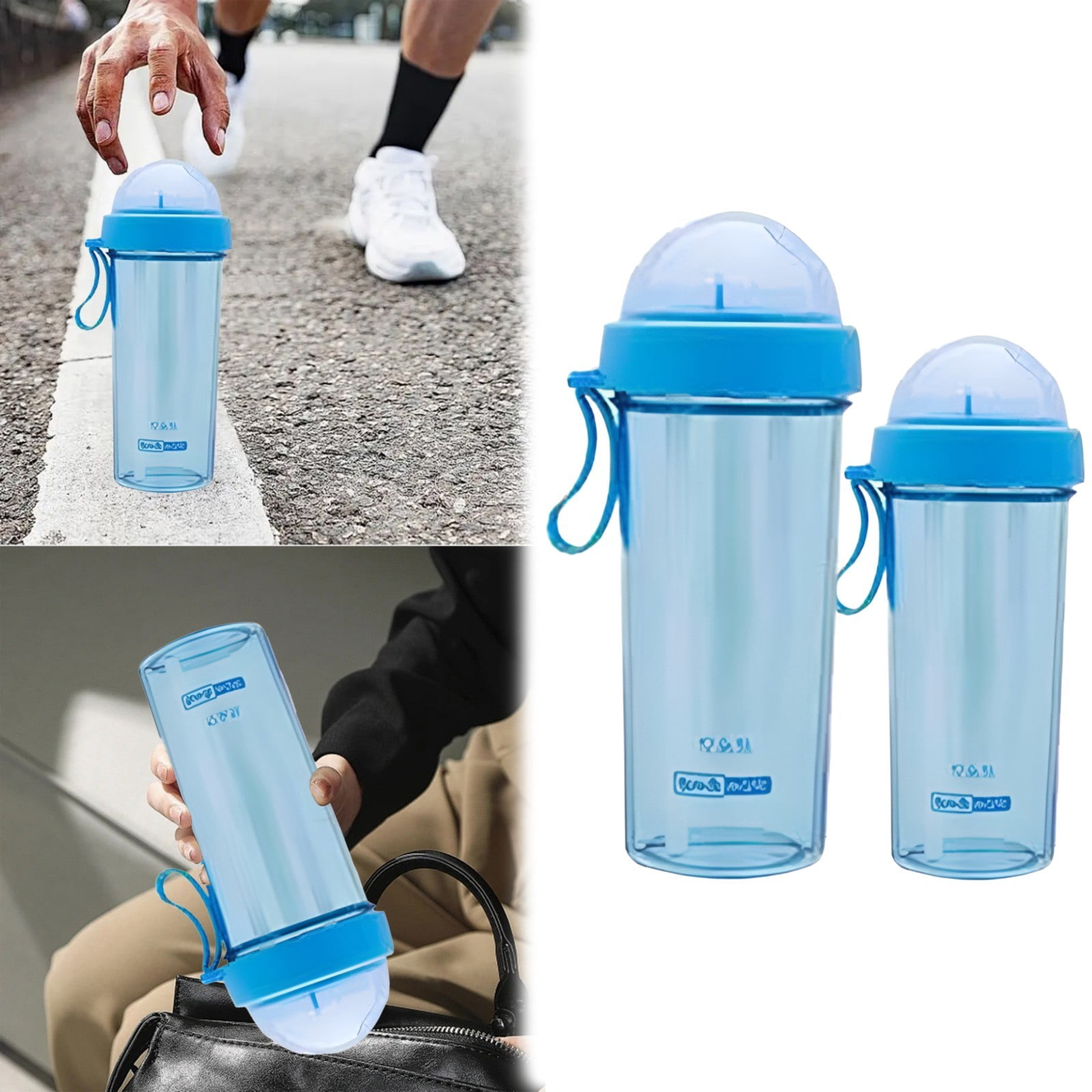 Double Drinking Straw Cup Crystal Blue 400Ml--Portable Separate Drink ...