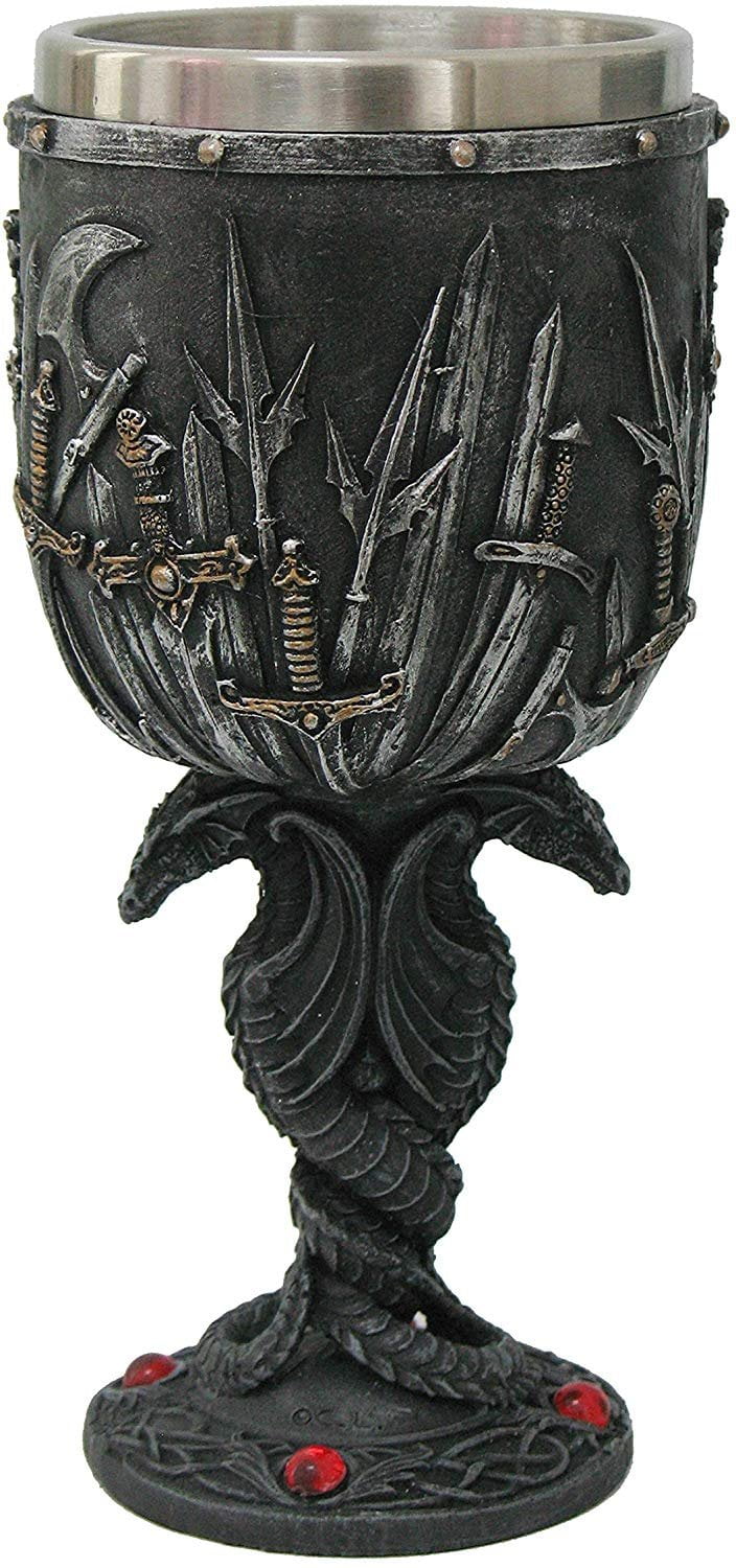 Double Dual Dragons based Medieval Swords Rhinestone Stones Goblet with ...