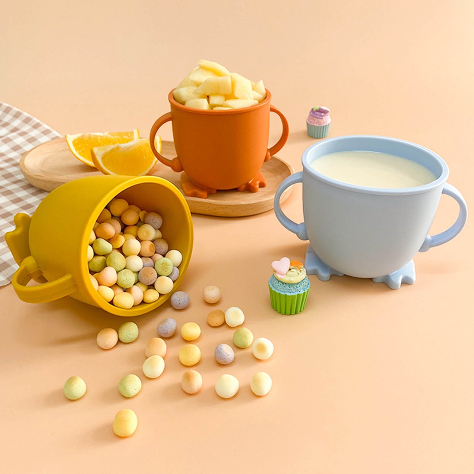 Double Ear Snack Straw Cup Antidrop Silicone Cute Sippy Cup With Two ...