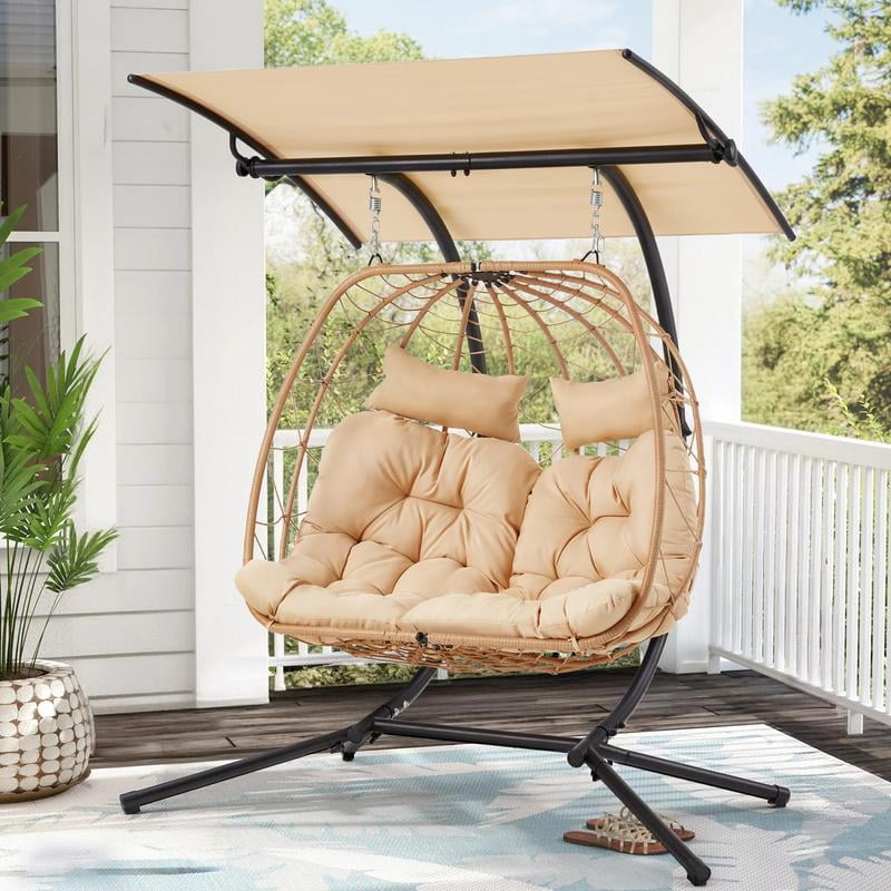 Double Egg Chair Swing with Stand, Foldable Hanging Chair, Hammock ...