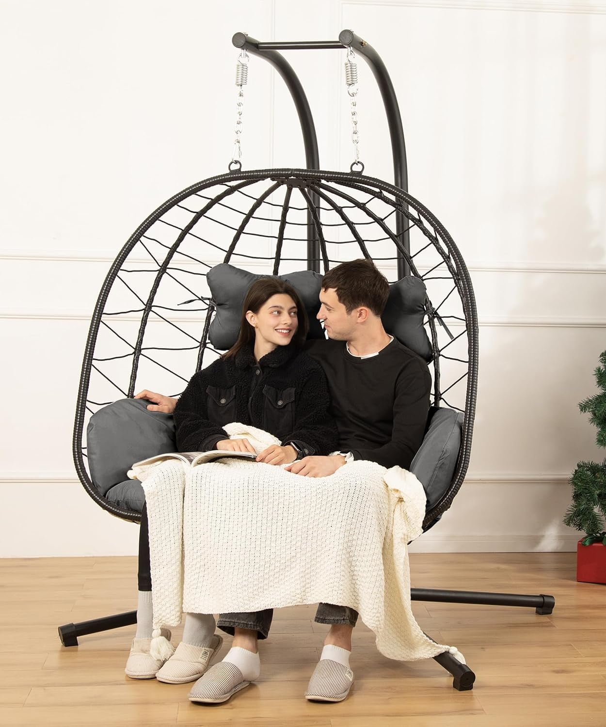 Double Egg Chair wth Stand Hammock Swing Chair Foldable Hanging ...