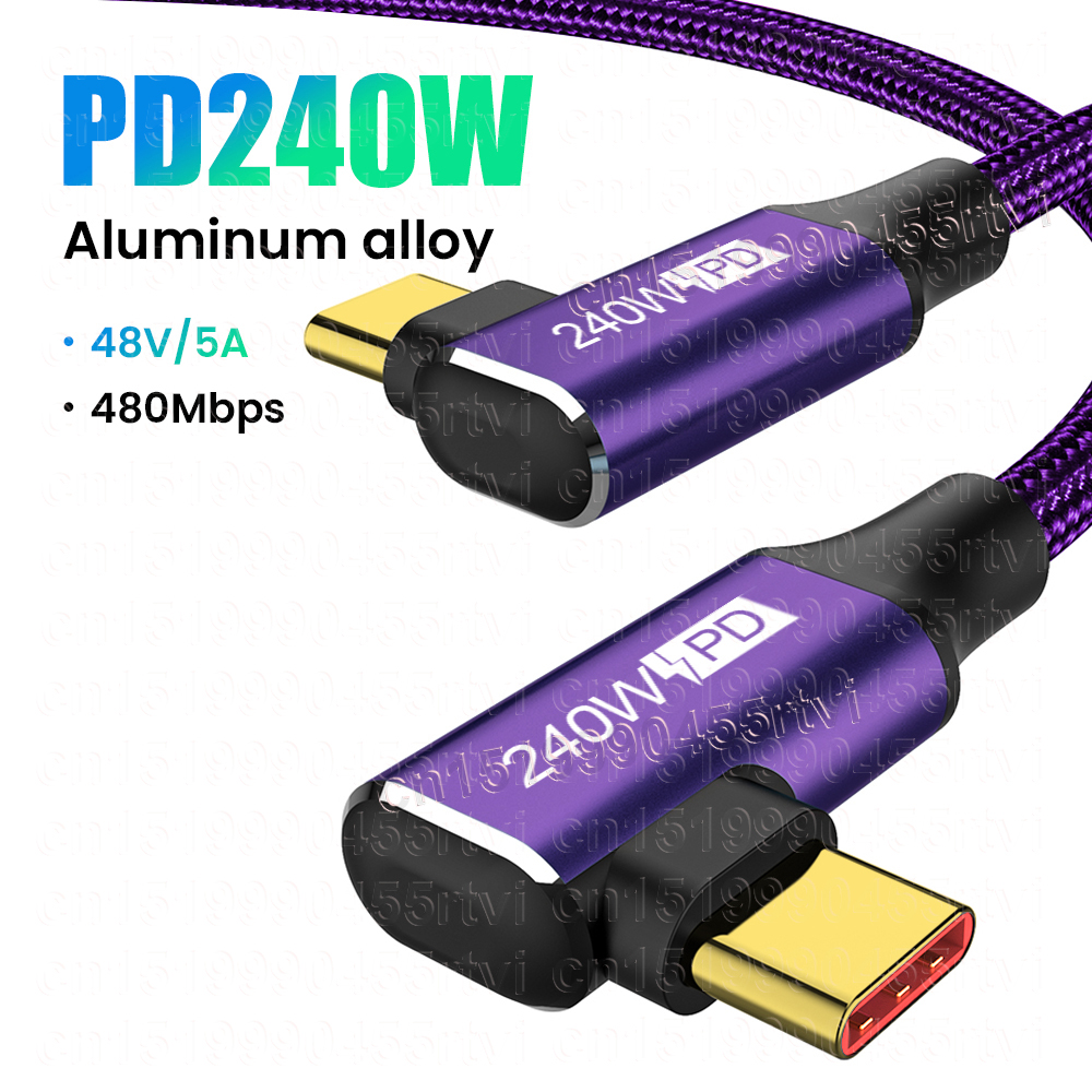 Double Elbow USB Type C to C Cable PD240W Fast Charge Wire for iPhone 15 Pro PS5 Switch Samsung ...