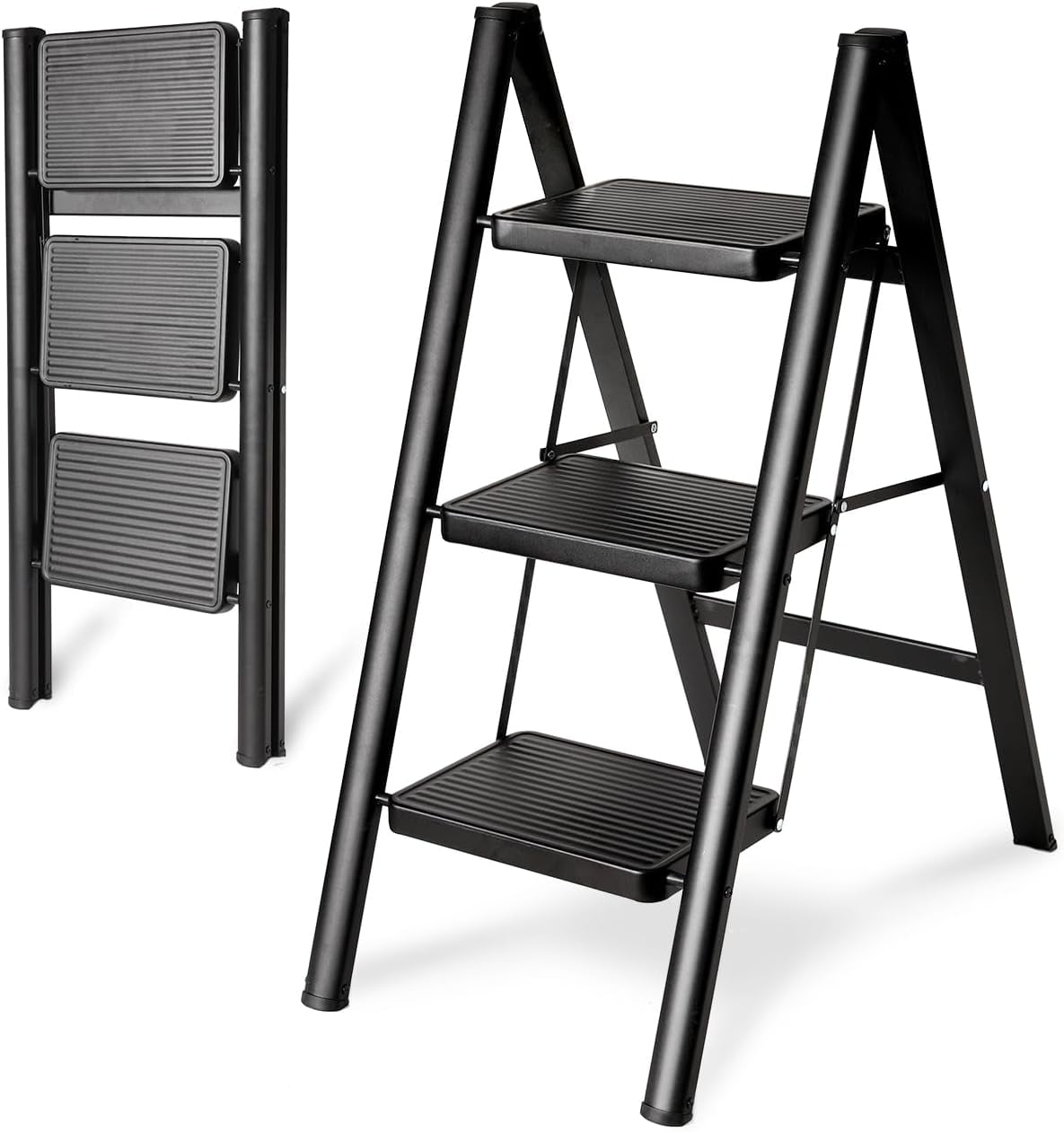 Double Elite Step Ladder 3 Step Folding, Sturdy 330 Lbs Small Step ...