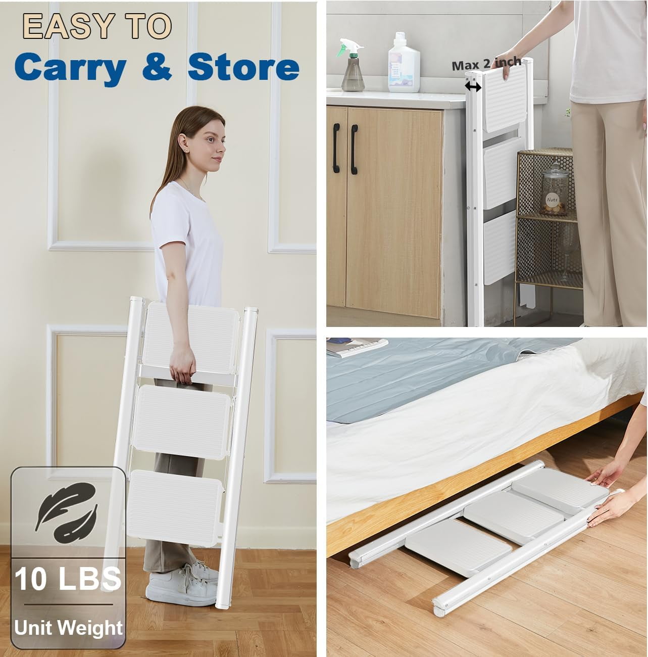 Double Elite Step Ladder 3 Step Folding, Sturdy 330 Lbs Small Step ...