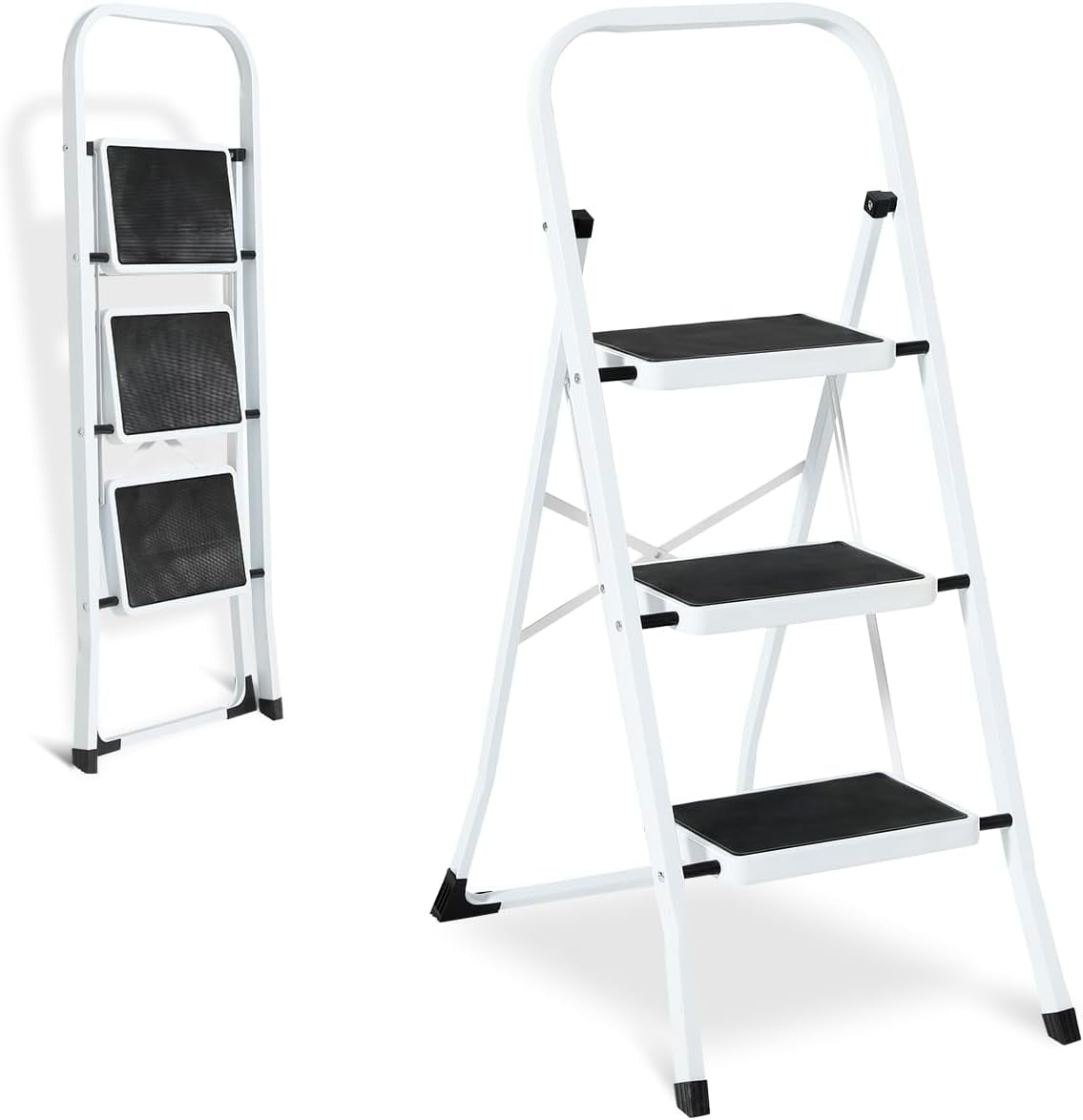 Double Elite Step Ladder 3 Step Folding with Handgrip, Sturdy 330Lbs ...