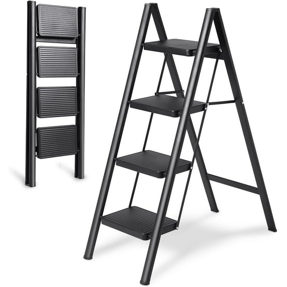 Double Elite Step Ladder 4 Step Folding, Sturdy 330 Lbs Load Small Step ...