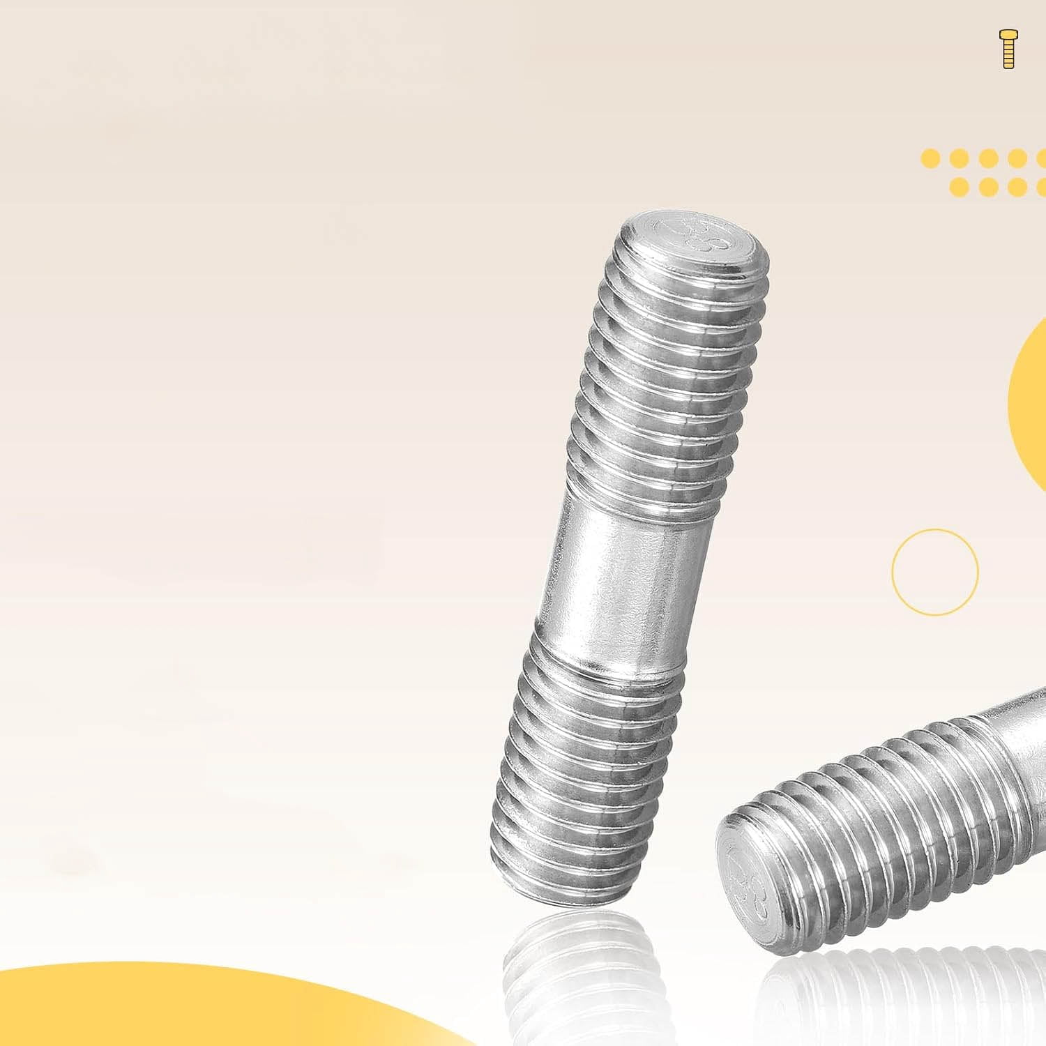 Double End Threaded Stud Screw(M8 x 100mm) 3Pcs, Equal Thread Length ...