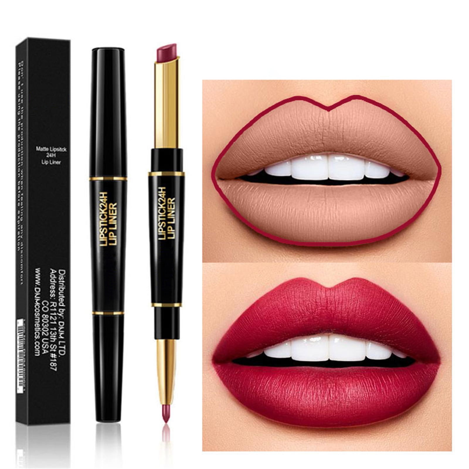 Double Ended 2-in-1 Lip Liner & Lip GLōss, Long-Lasting Velvet Lipstick ...