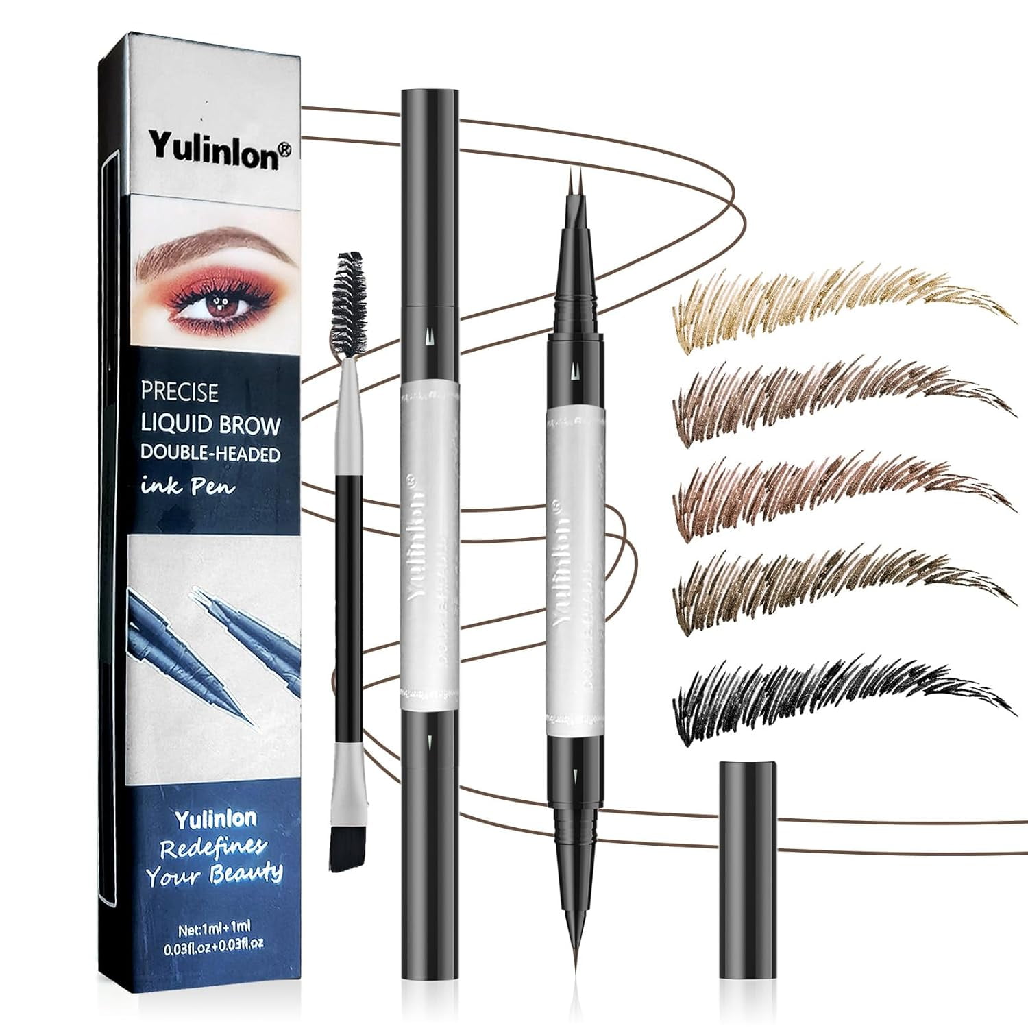 Double-Ended Eyebrow Pen, 0.01mm Micro-fork Tip,Waterproof Liquid Brow ...