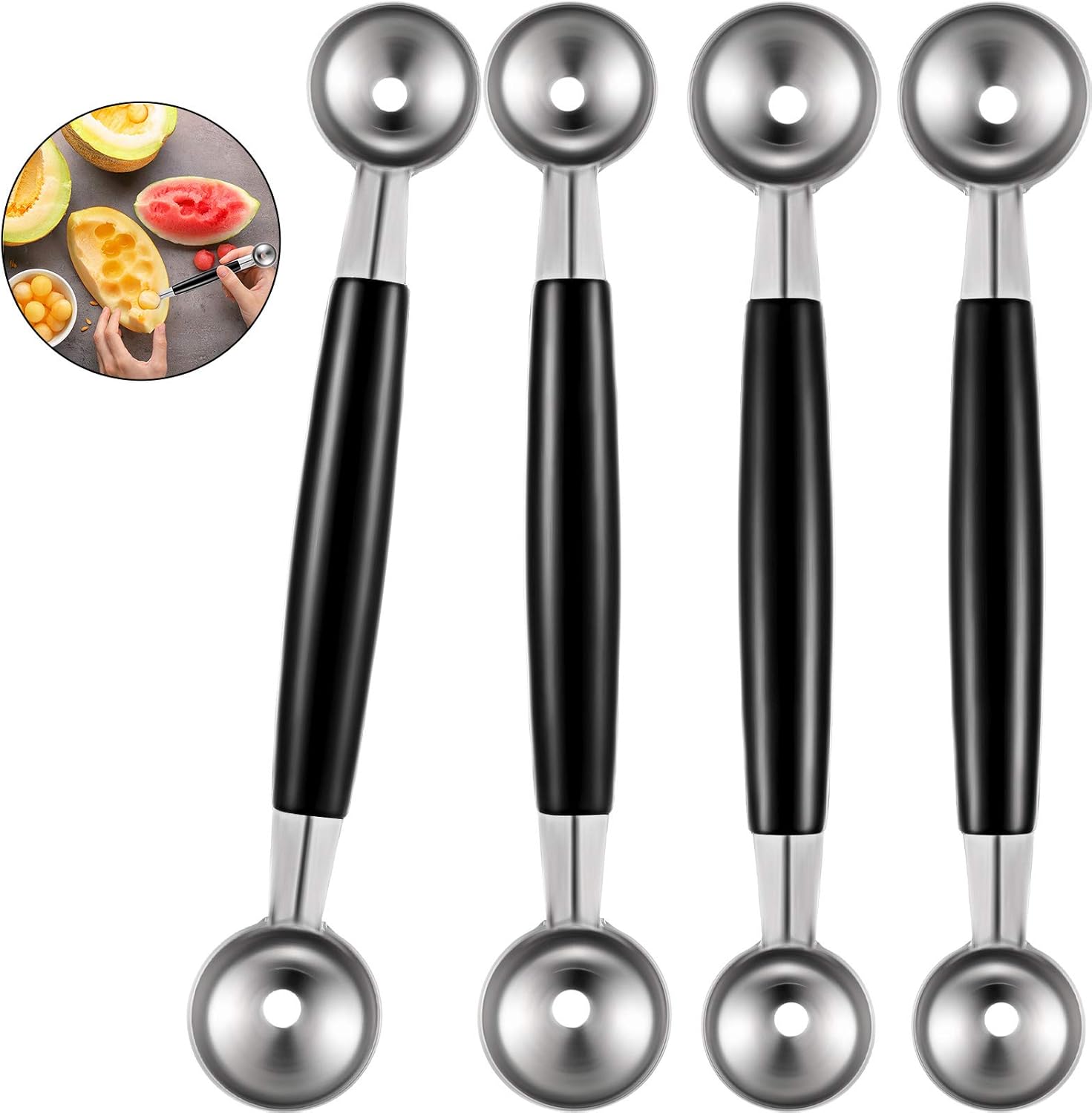Double Ended Fruit Icecream Spoon, Stainless Steel Melon Baller With ...