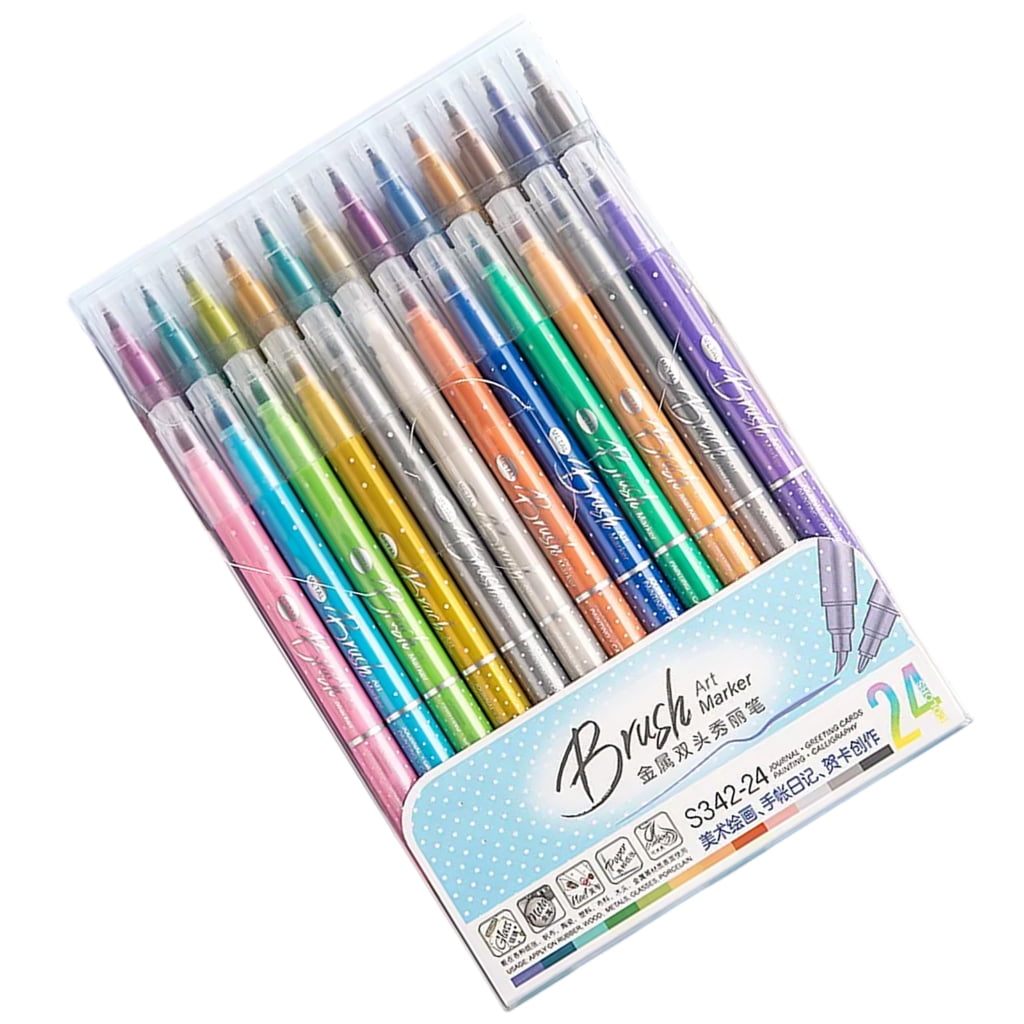 Double Ended Marker 6/12/24 Color Metallic Marker Brush Pen For ...