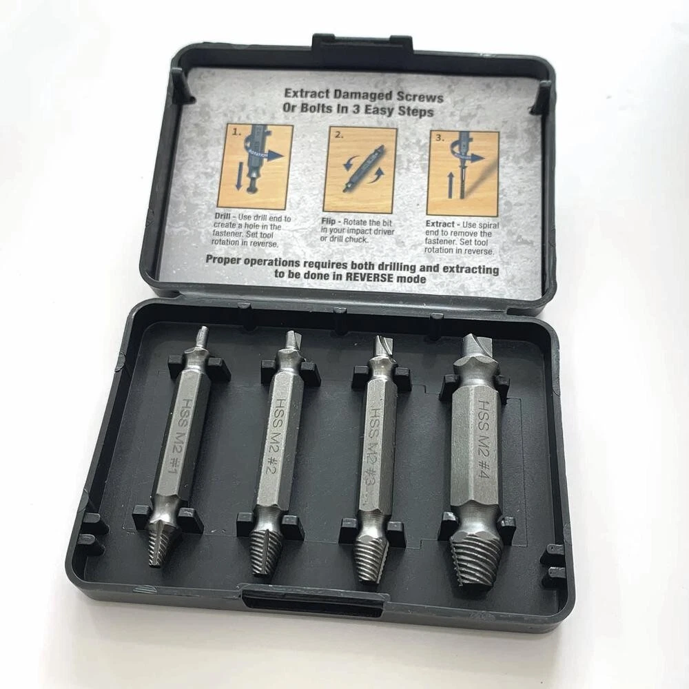 Double-Ended Screw/ Bolt Extractor Set - 4 Piece With Storage Case ...
