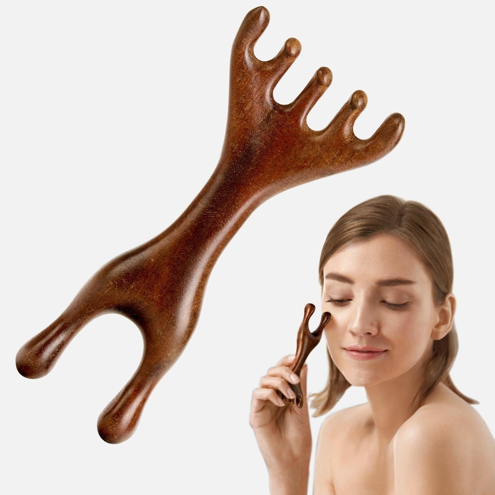 Double-Ended Wood Scalp Massager, Sandalwood Gua Sha Comb, Head Scalp ...