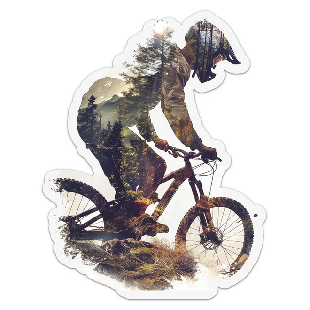 Double Exposure Mountain Biking Sticker Phone Decal Water Bottle ...