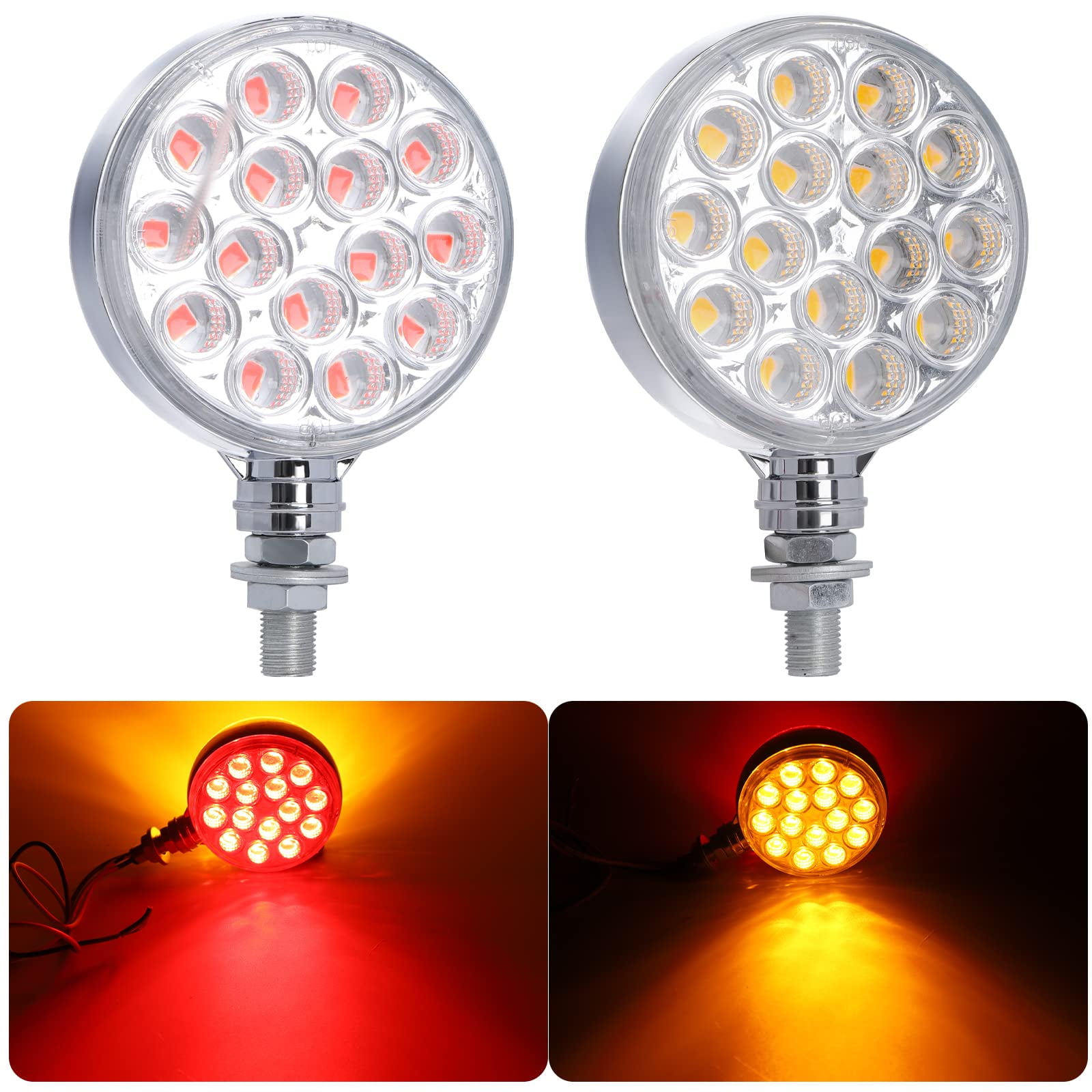 Double-Face Pedestal Fender Light SSF20 Round Amber Stud 3 Inch 30 LED ...