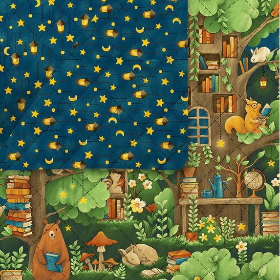 Double-Face Quilted Reversible Forest Fables Woodland Animals Books ...