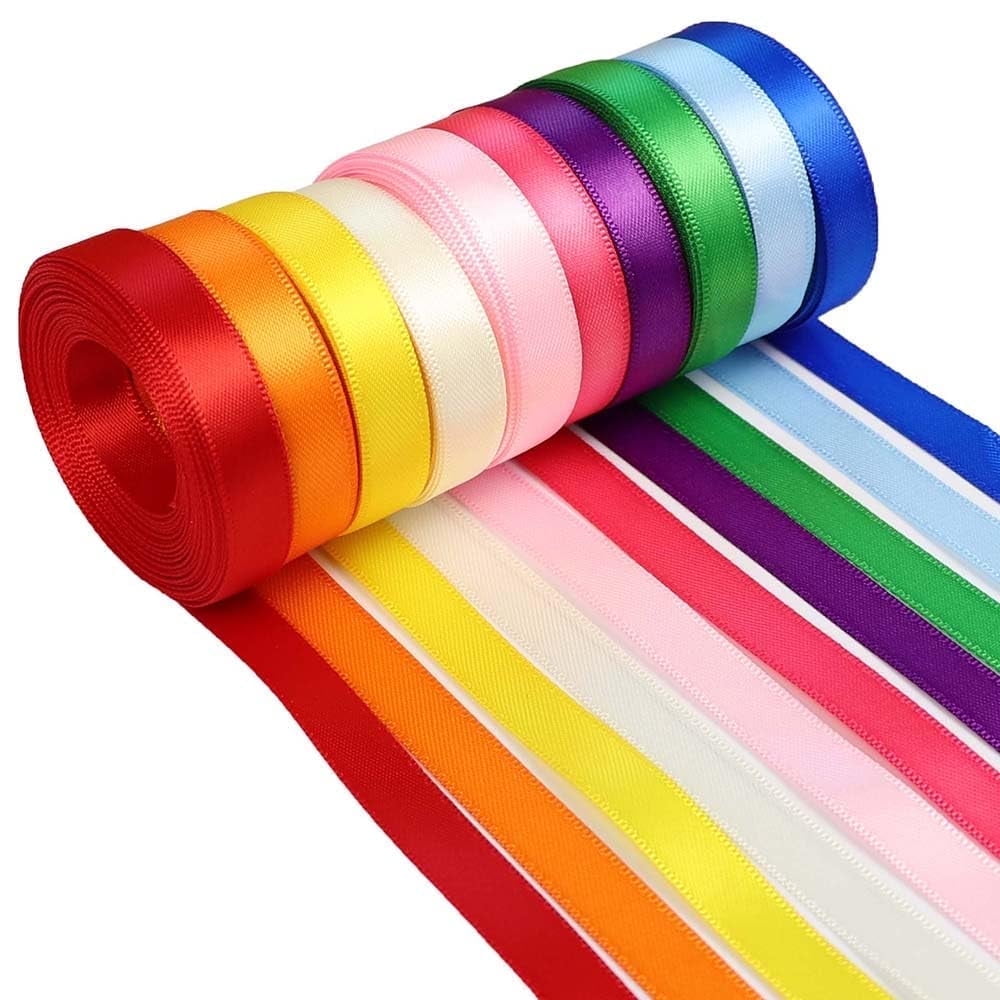 Double Face Satin Ribbon 10 Colors 3/8"(10mm) X 5 Yards Each Total 50 ...