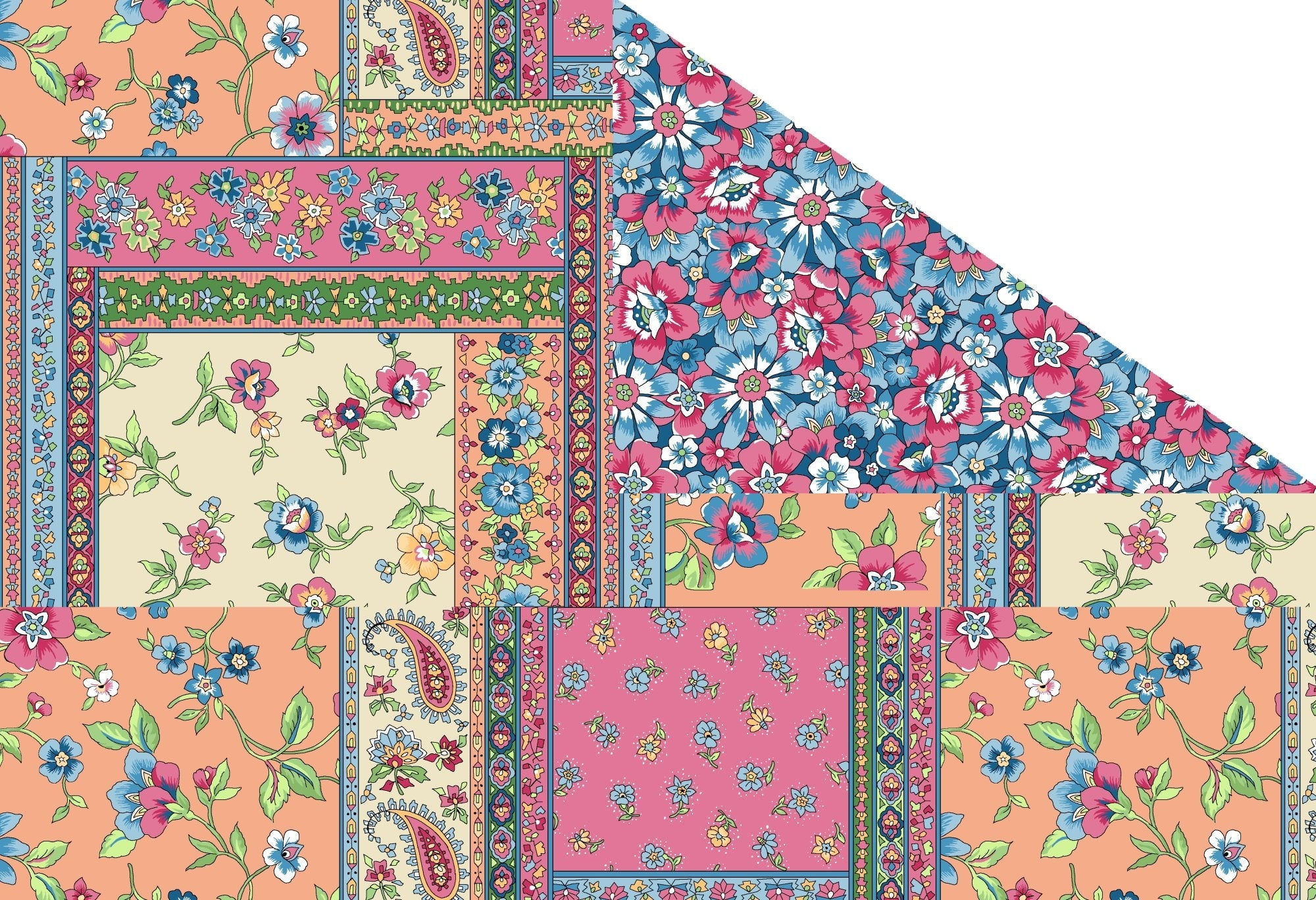 Double Faced Pre-Quilted Floral Tile Fabric Traditions By the Yard ...