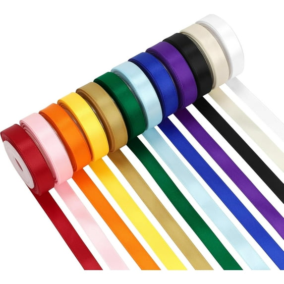 Double-Faced Rainbow Satin Ribbon Set – 12 Colors, 3/8 Inch x 5 Yards ...
