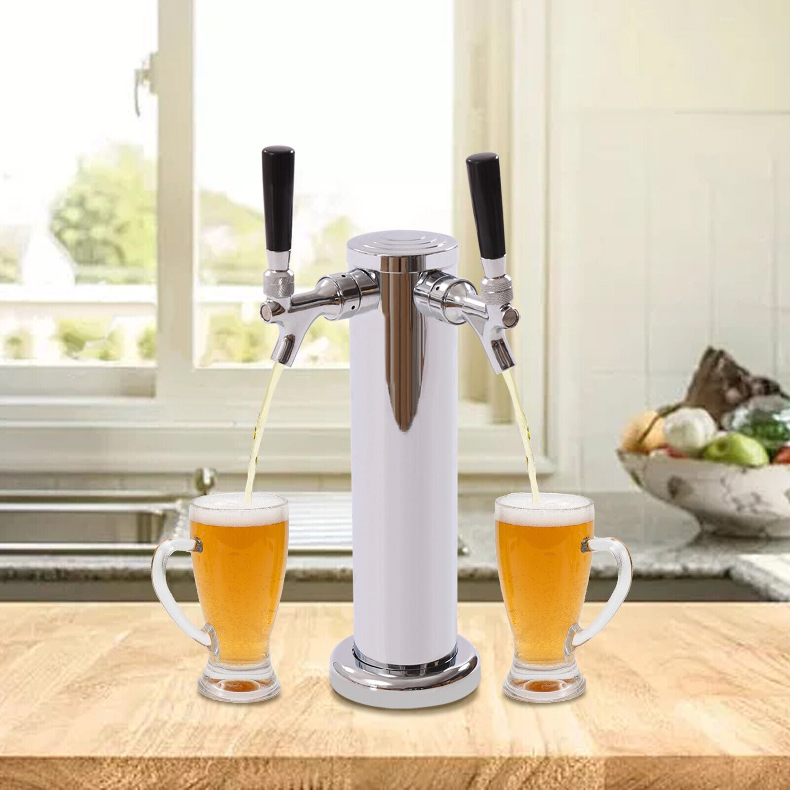 Double-Faucet Beer Tower Beer Column Kit Beer Dispenser W/Dual Gauge ...