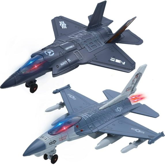 Double Fighter Jet Toy, F35 & F16 Diecast Planes with Lights & Sounds ...