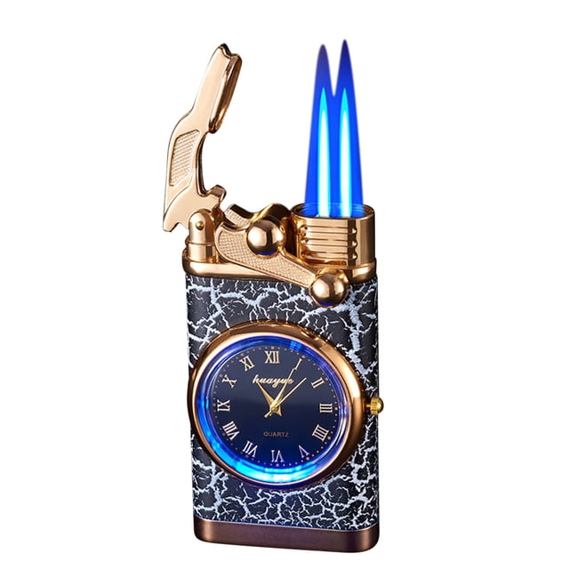 Double Fire Switching Lighter with Quartz Watch, Metal Windproof Blue ...