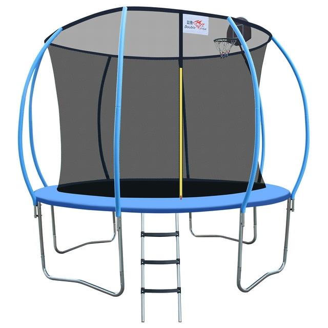 Double Fish 12ft Trampoline with Enclosure Safety Net Jumping Fun ...