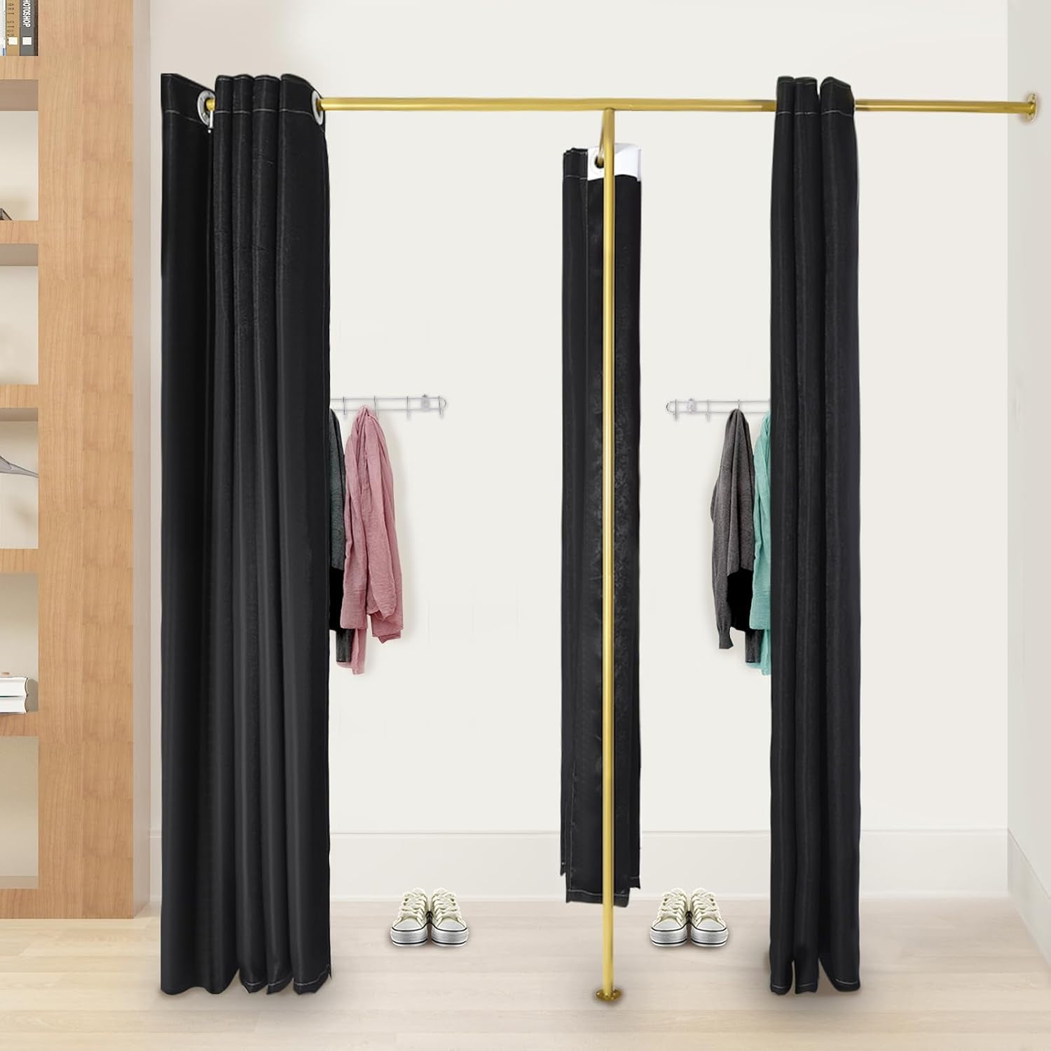 Double Fitting Room for Two, F-Shape Changing Rooms Divider with 3 ...