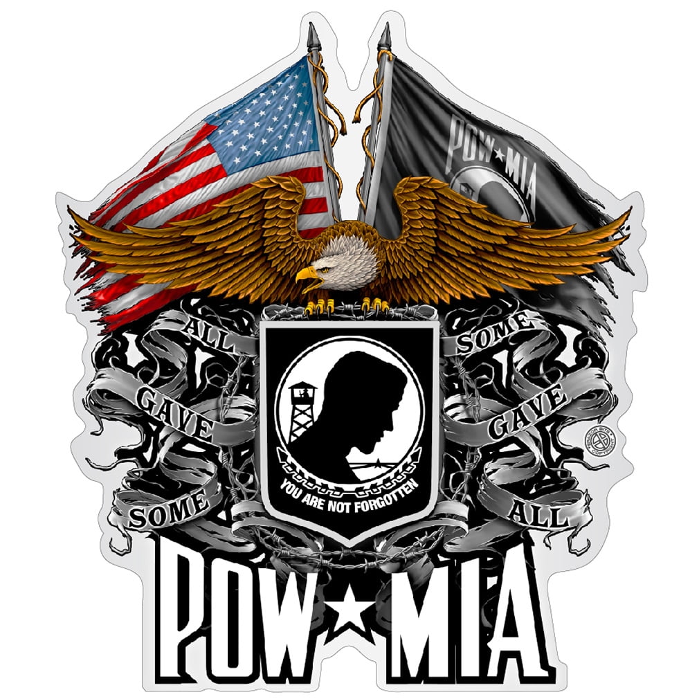 Double Flag Eagle POW Military White vinyl Reflective Decal 12In ...