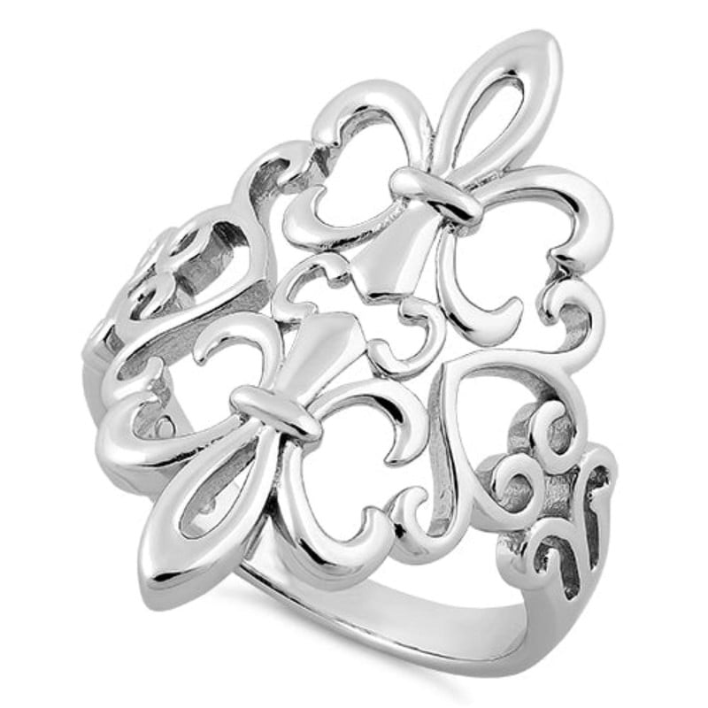 Double Fleur De Lis 925 Sterling Silver Statement Rings For Women ...