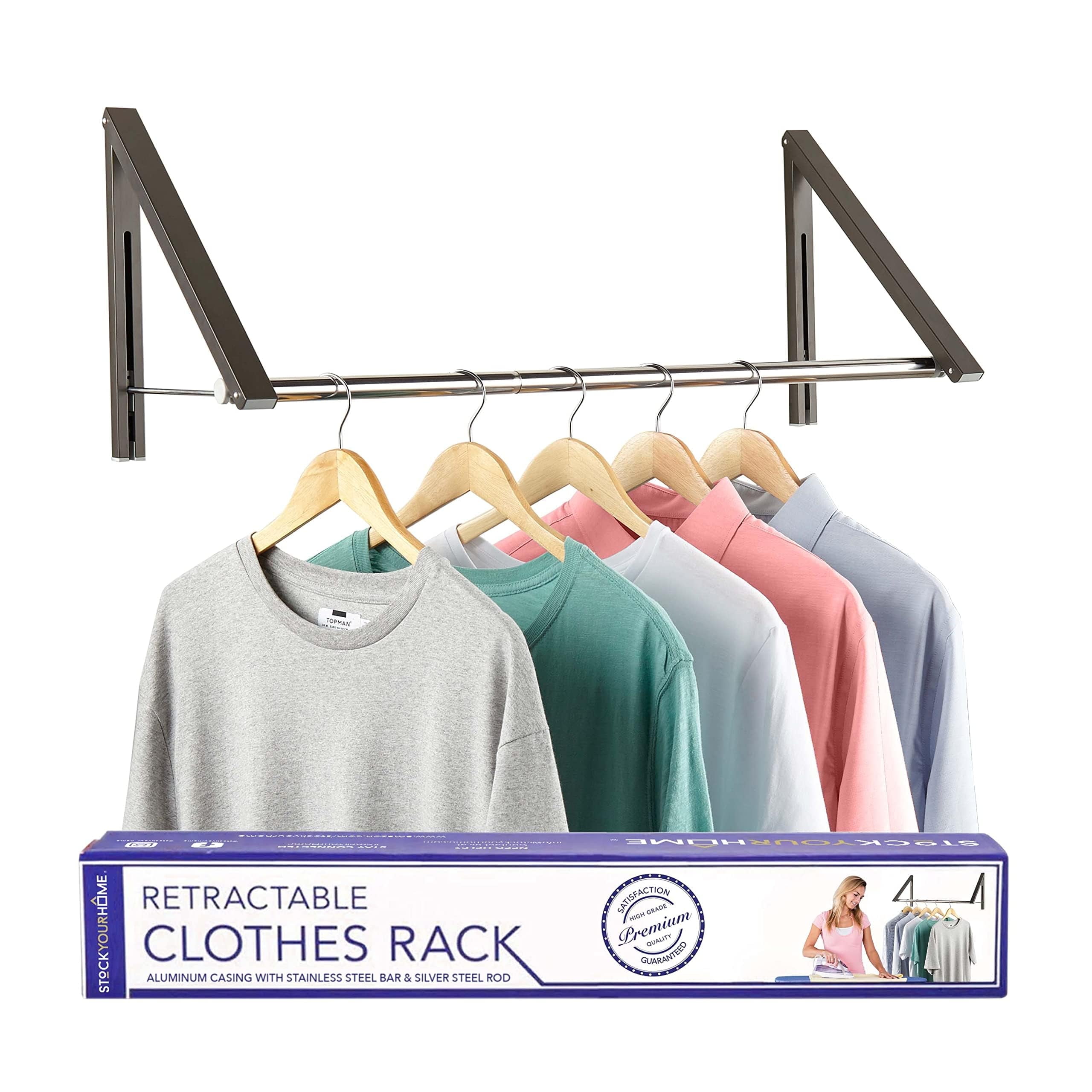 Double Foldable Clothing Rack w/ Extension Rod, Wall-Mounted ...