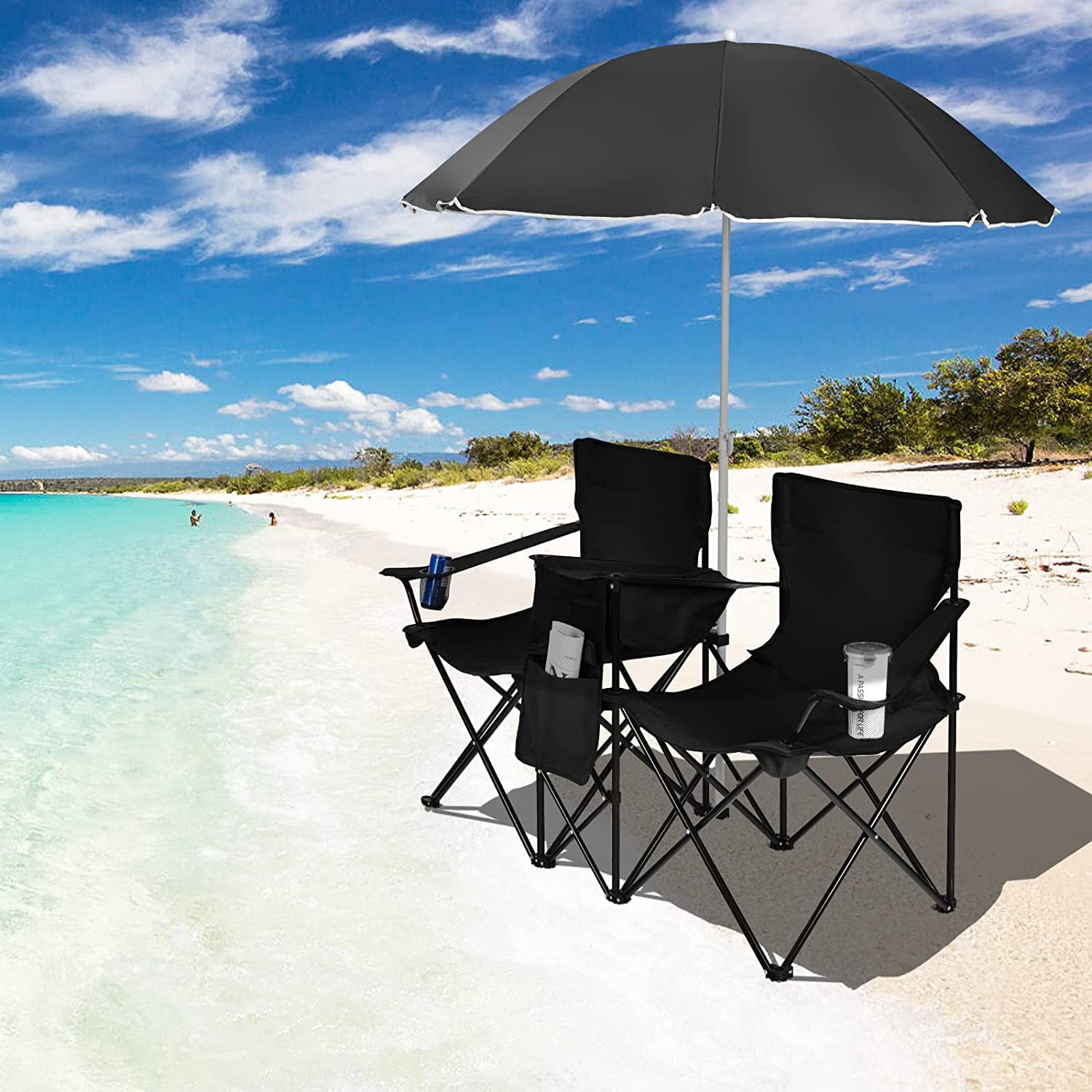 Double Folding Camping Chairs, Portable Beach Chairs with Removable ...
