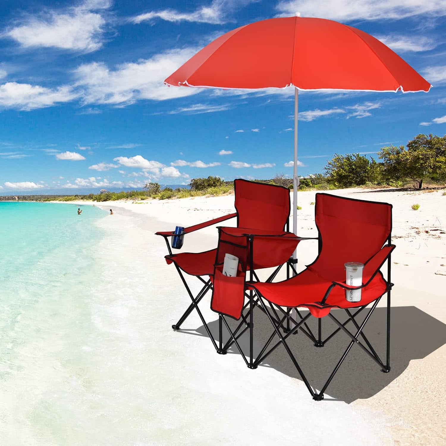Double Folding Camping Chairs, Portable Beach Chairs with Removable ...