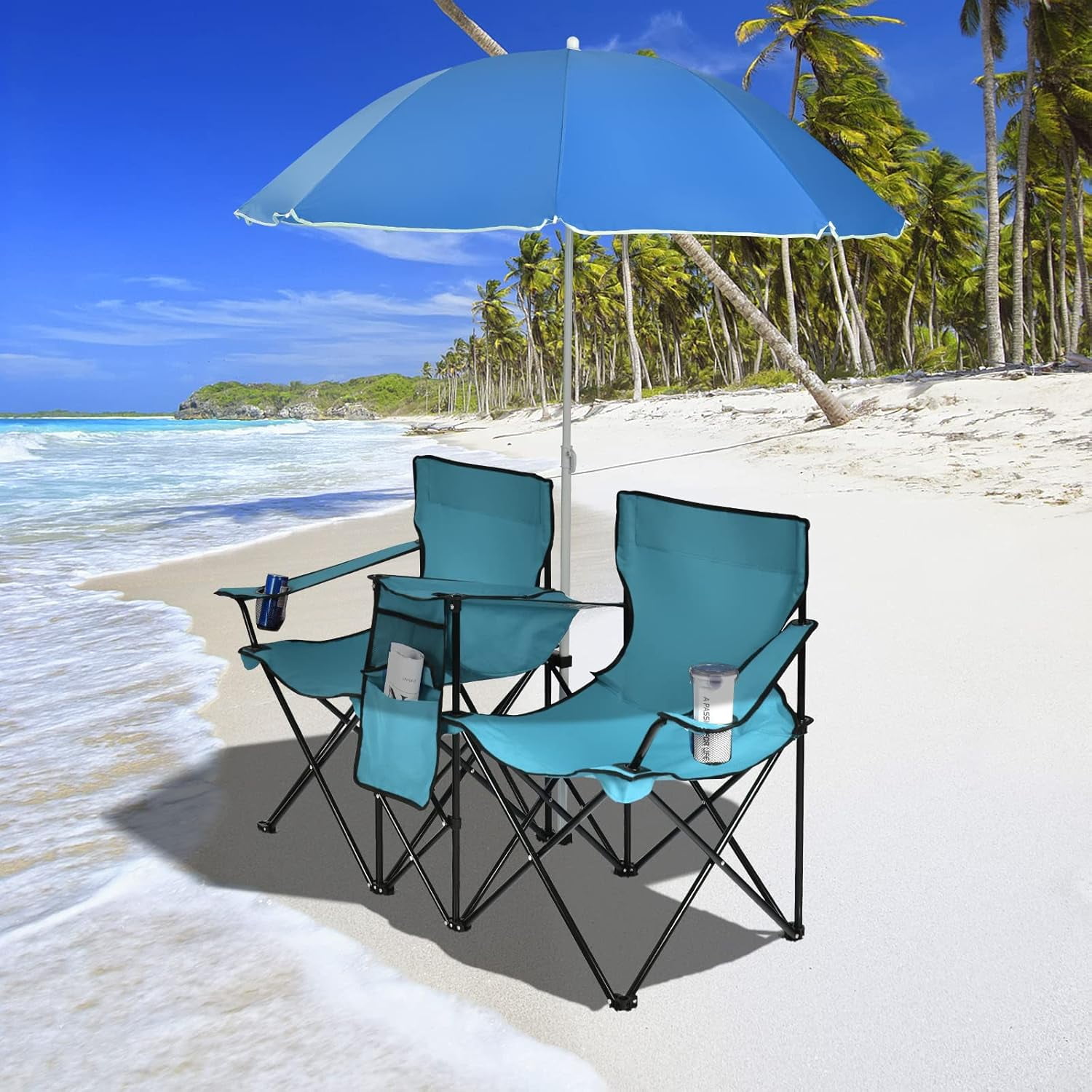 Double Folding Camping Chairs, Portable Beach Chairs with Removable ...