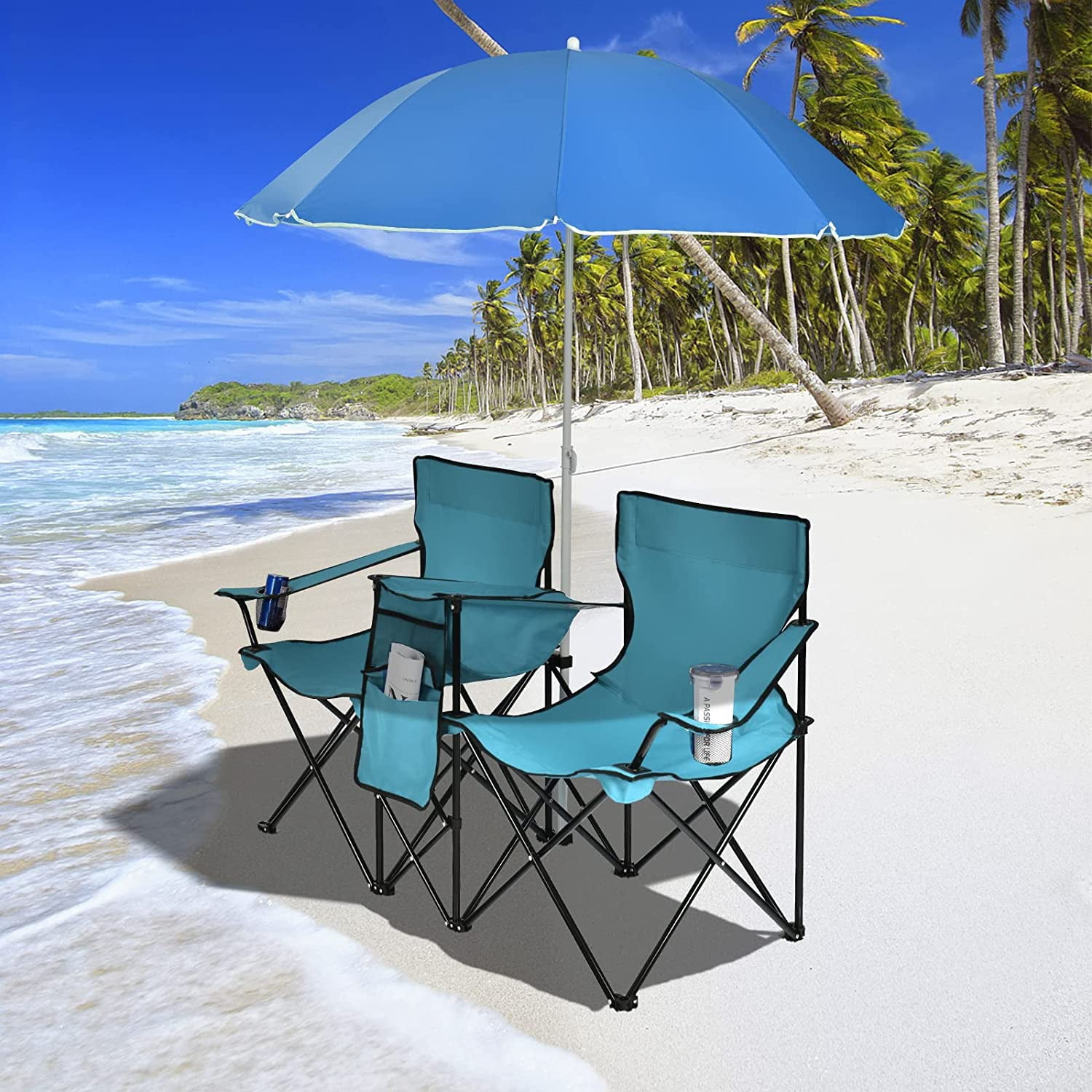 Double Folding Camping Chairs, Portable Beach Chairs with Removable ...