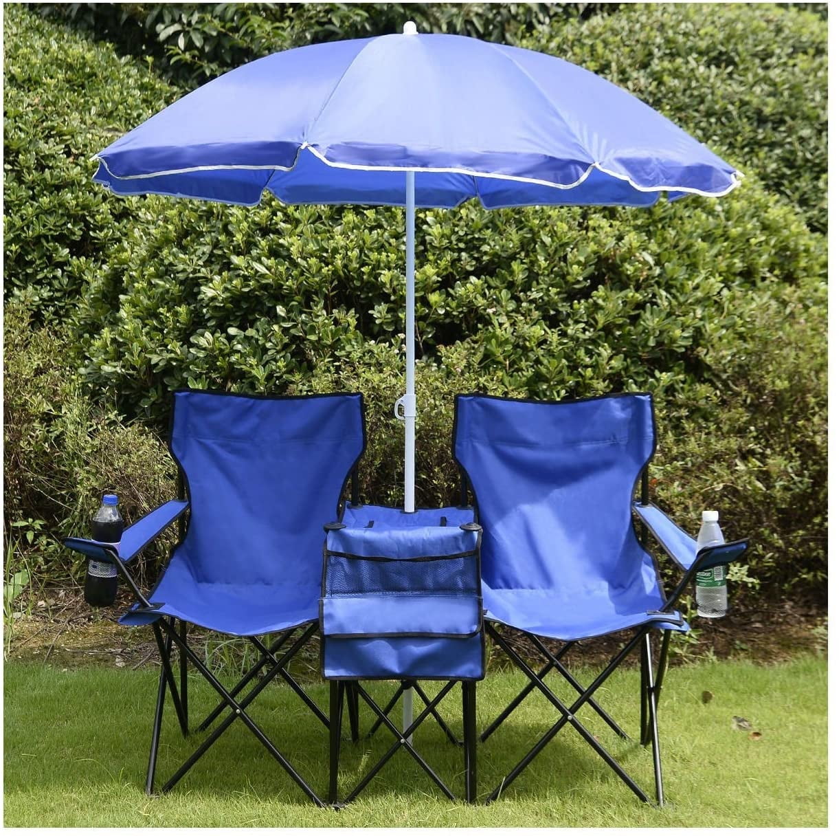 Double Folding Chair, Portable Camping Chair with Removable Umbrella ...