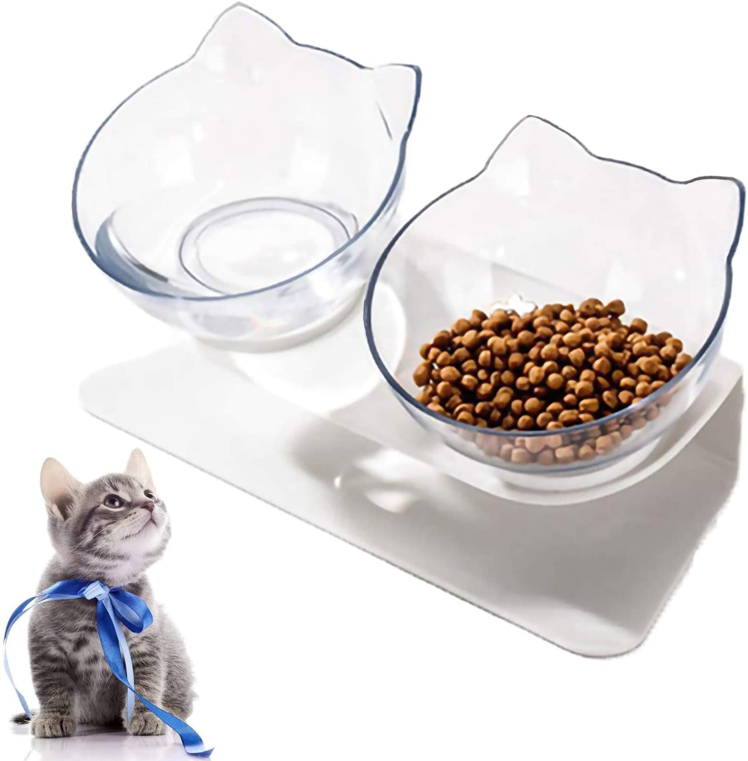 Double Food Bowl for Domestic Animals with Raised Food Support for Cats ...