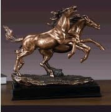 Double Galloping Horses Bronze Finish Statue with Base, 13 inches H ...