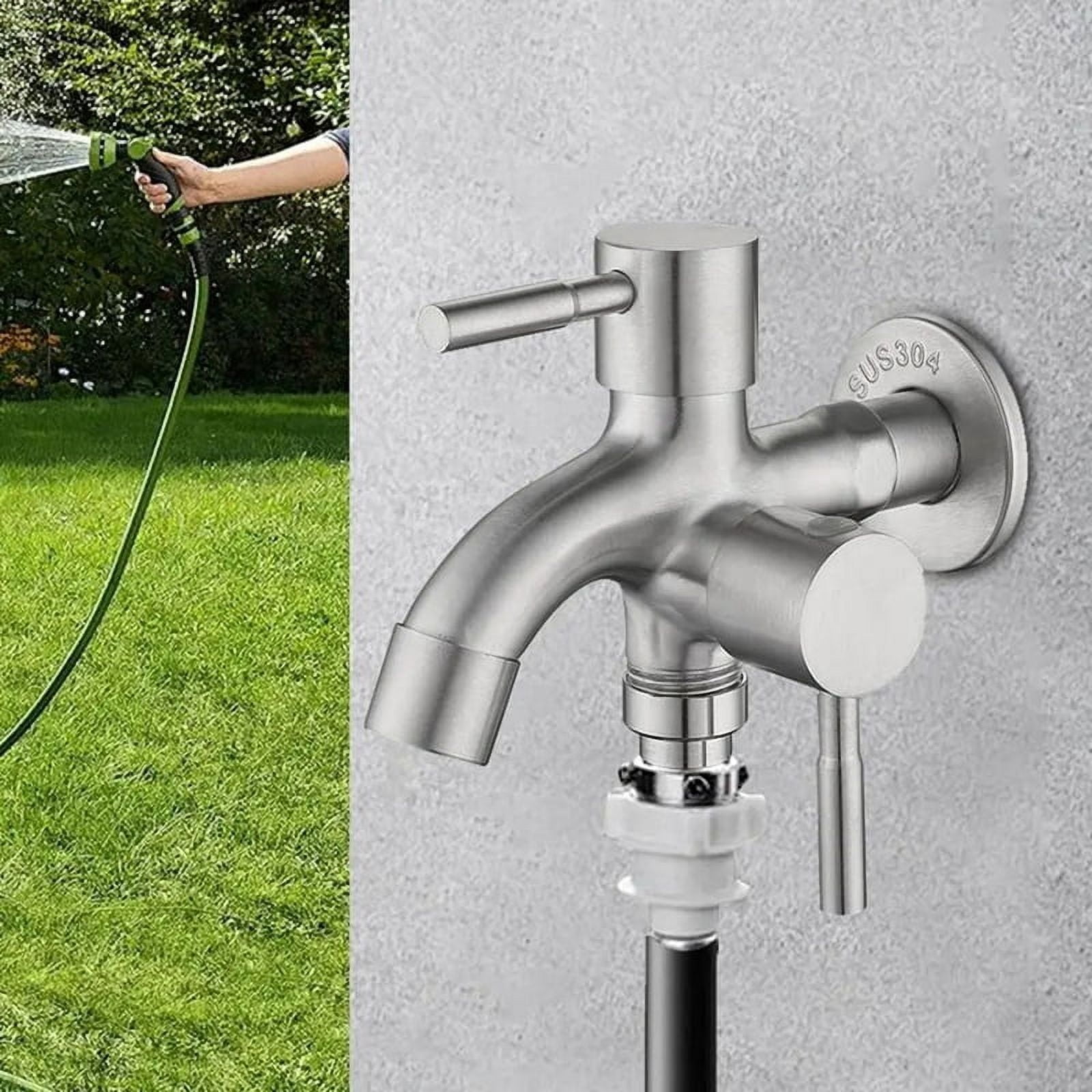 Double Garden Tap Stainless Steel Outside Tap Double Outlet Water ...