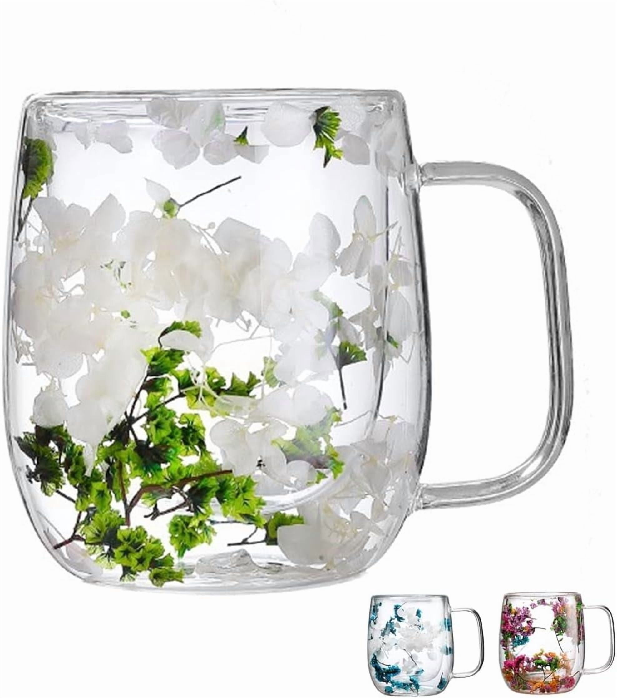 Double Glass Flower Tea Cup, 250ml/390ml Transparent Cup with Dried ...